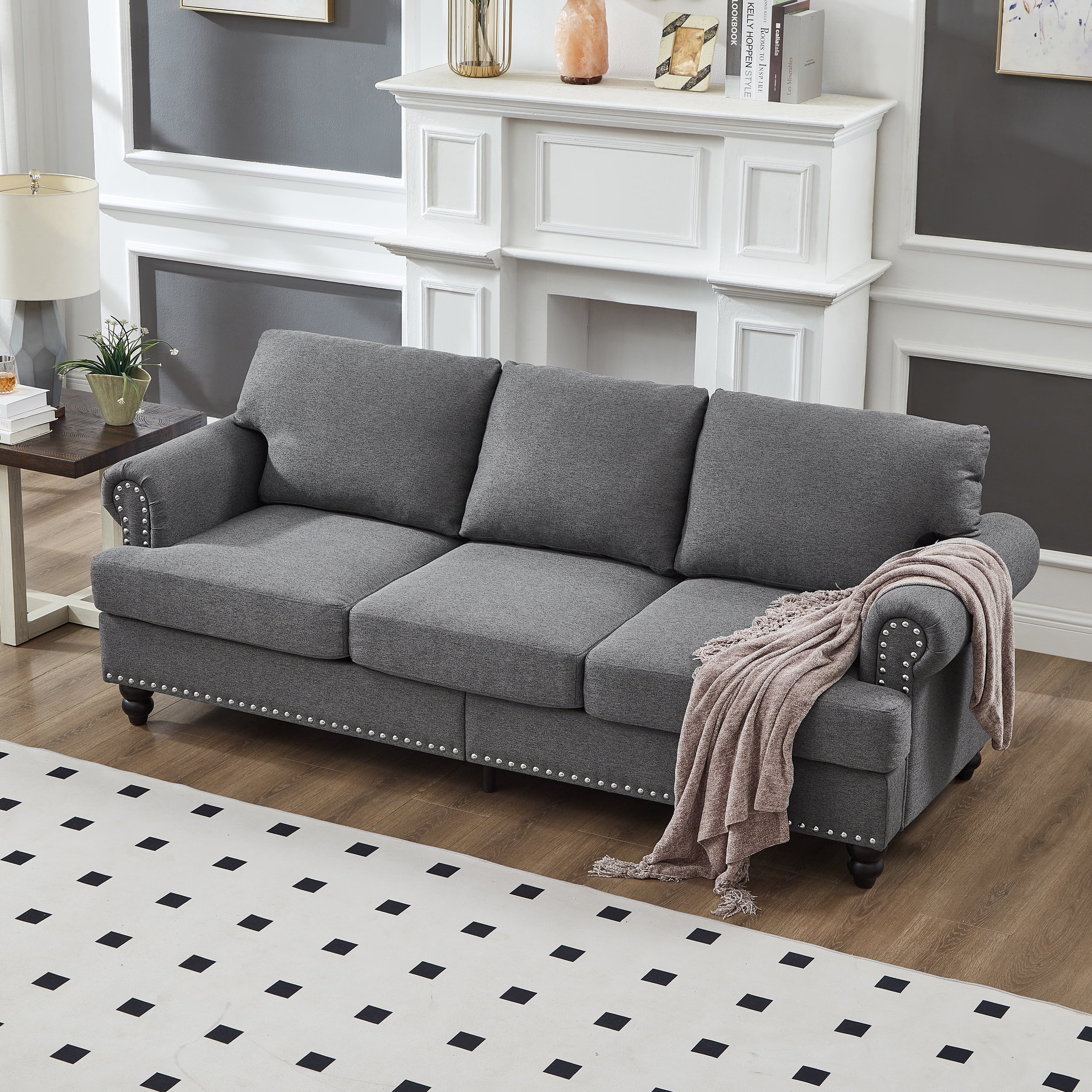 83" Modern Classic 3-Seater Sofa Couch | Upholstered Polyester Fabric ...