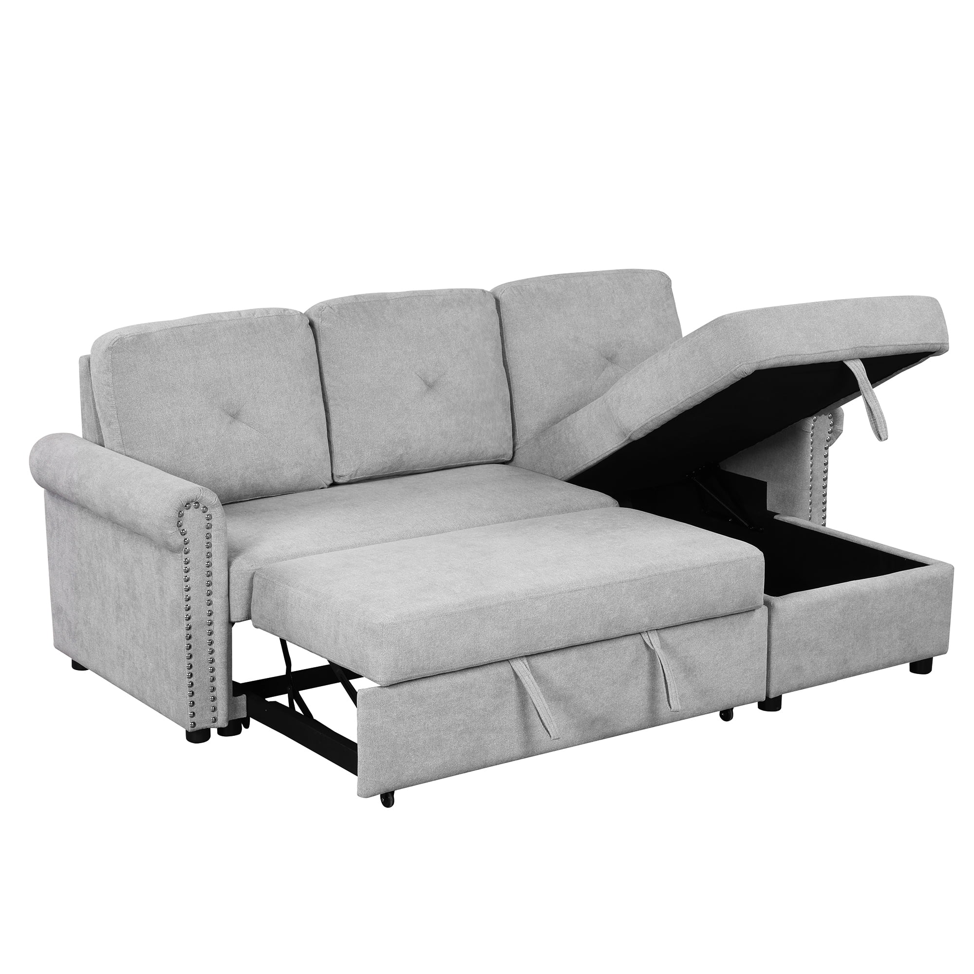 83" Modern Convertible Sleeper Sofa Bed With Storage Chaise,Gray ...