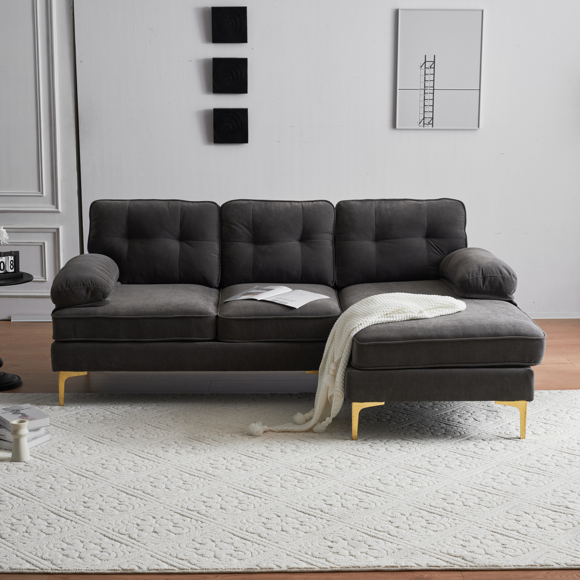 83” Modern Sectional Sofas Couches for Living Room, Velvet L Shaped ...