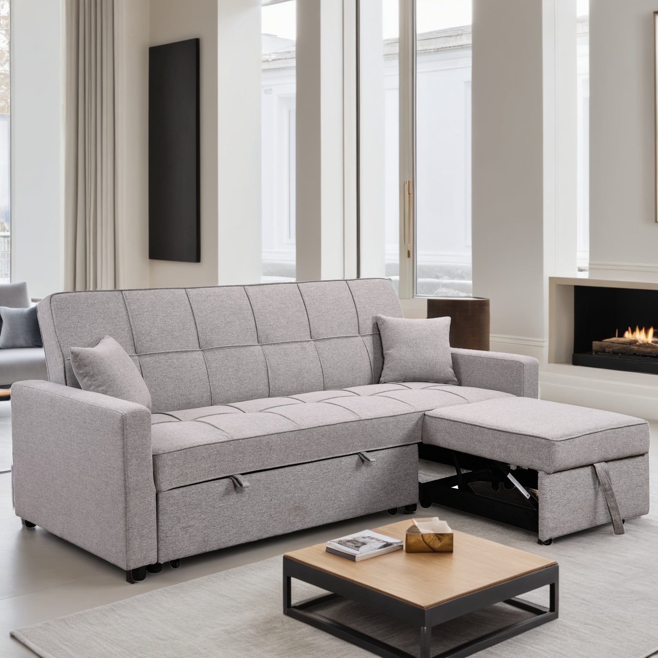 THSUPER 83" Sleeper Sofa Bed with Pull-Out Bed & 3-Level Adjustable ...