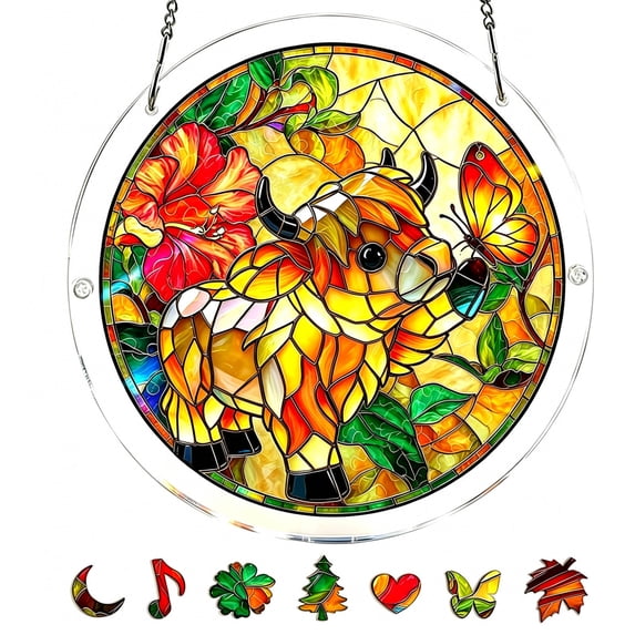 83-Piece Puzzle Wind Chime 7.5 Inch Cow Flower Acrylic Pattern Hanging ...
