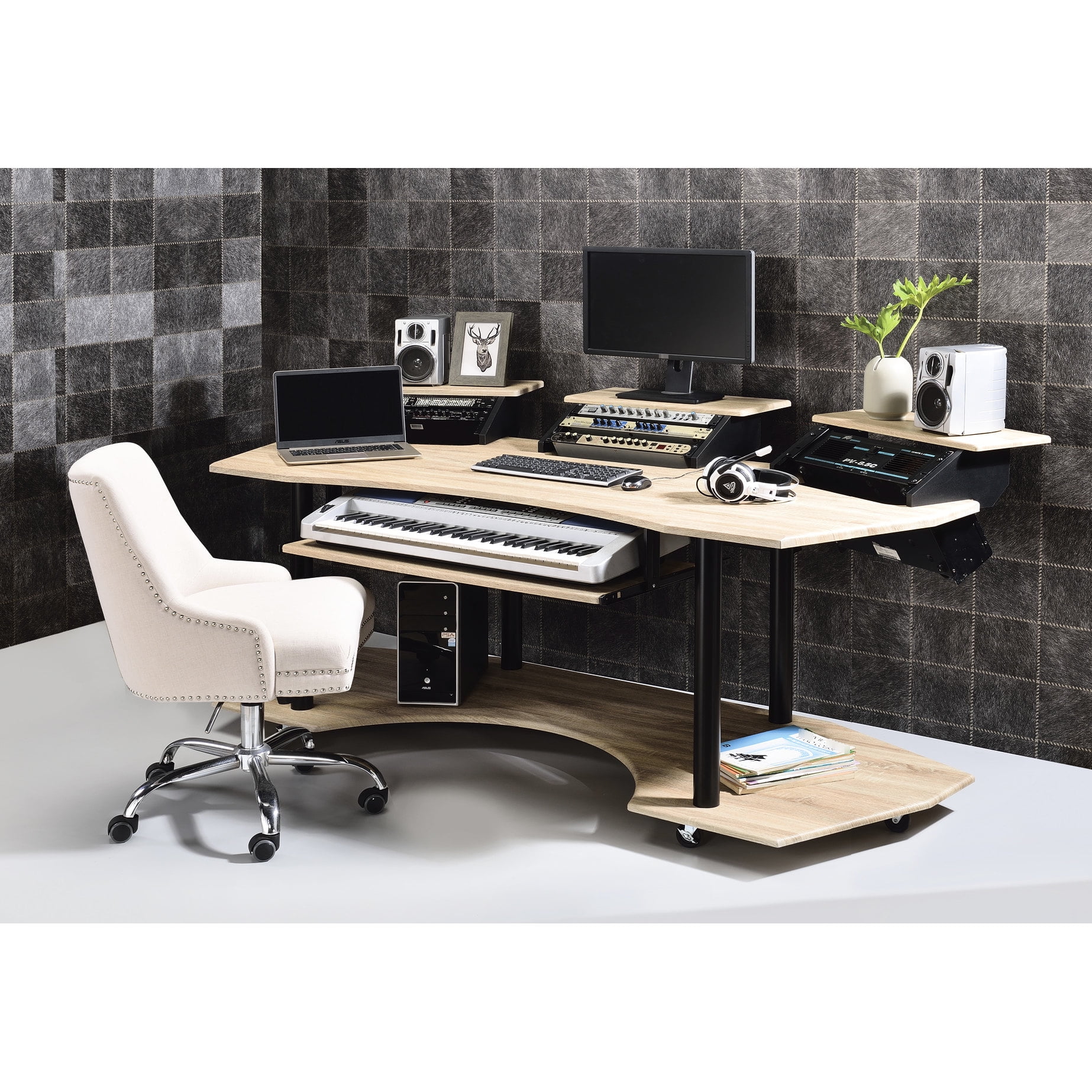 83" Recording Desk for Music Production | Organizes Keyboard and Stands ...