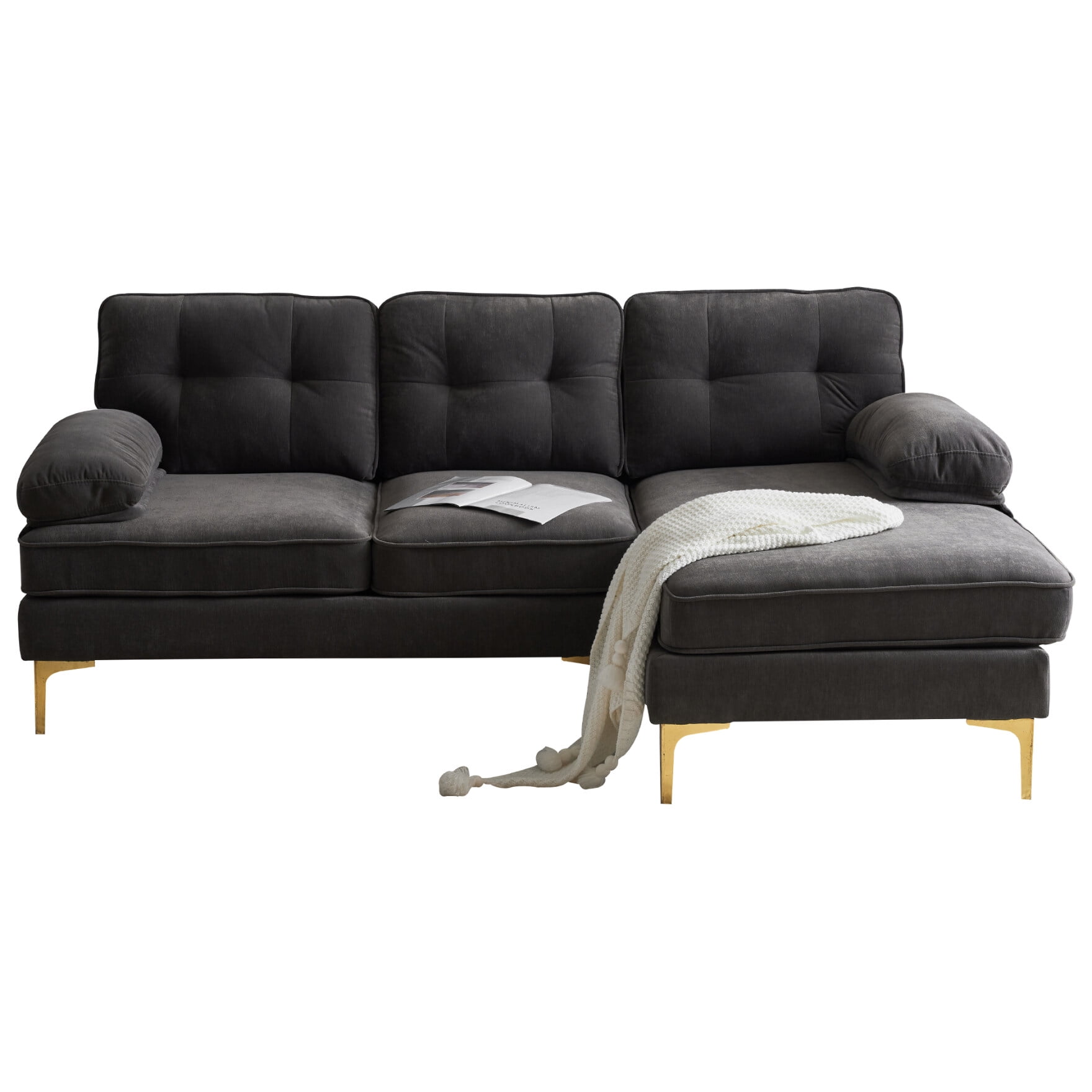 83" Sectional Sofa Couch,L Shaped Velvet Sofa with Reversible Chaise ...
