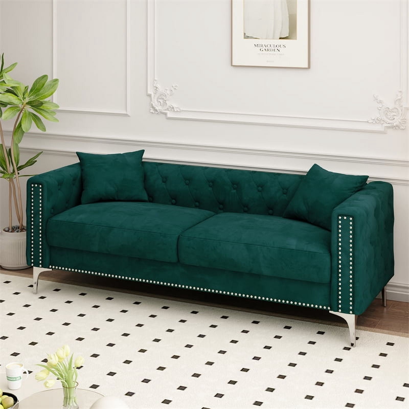 83" Velvet Sofa Couch, Large Couch with 2 Removable Pillows and Front ...