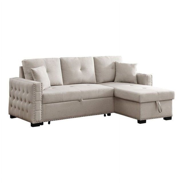 83" Wide Reversible Fabric Sleeper Sofa & Storage Chaise-Beige - Walmart.com