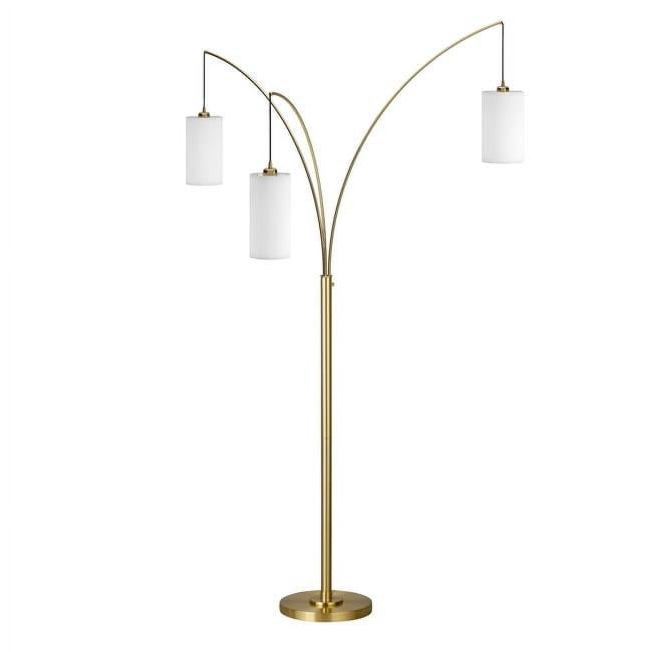 83 in. Brass Three Light Tree Floor Lamp with White Frosted Glass Drum ...