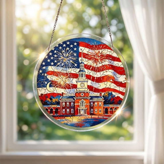 83 pieces Glowing Acrylic Puzzle Suncatcher, Independence Day Themed ...