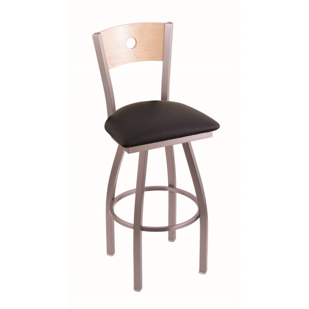 830 Voltaire 36" Bar Stool with Stainless Finish, Black Vinyl Seat ...