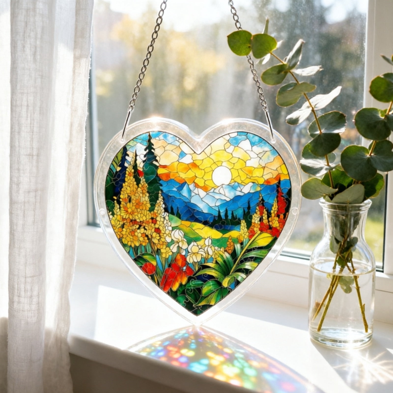 83Pcs 3 Layer Heart Acrylic Puzzle Wind Chime Pendant, Colorful Light ...