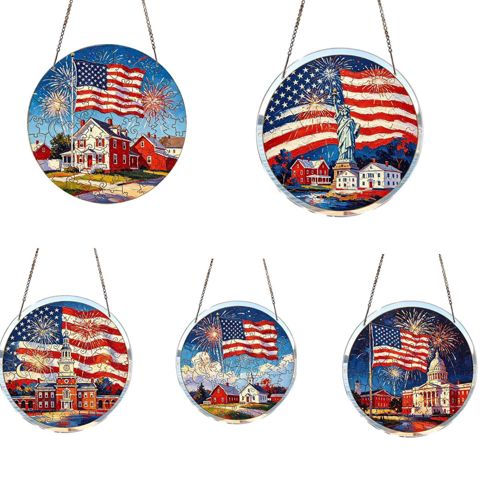 83Pcs Independence Day Acrylic Puzzle Suncatcher, DIY Glowing Window ...