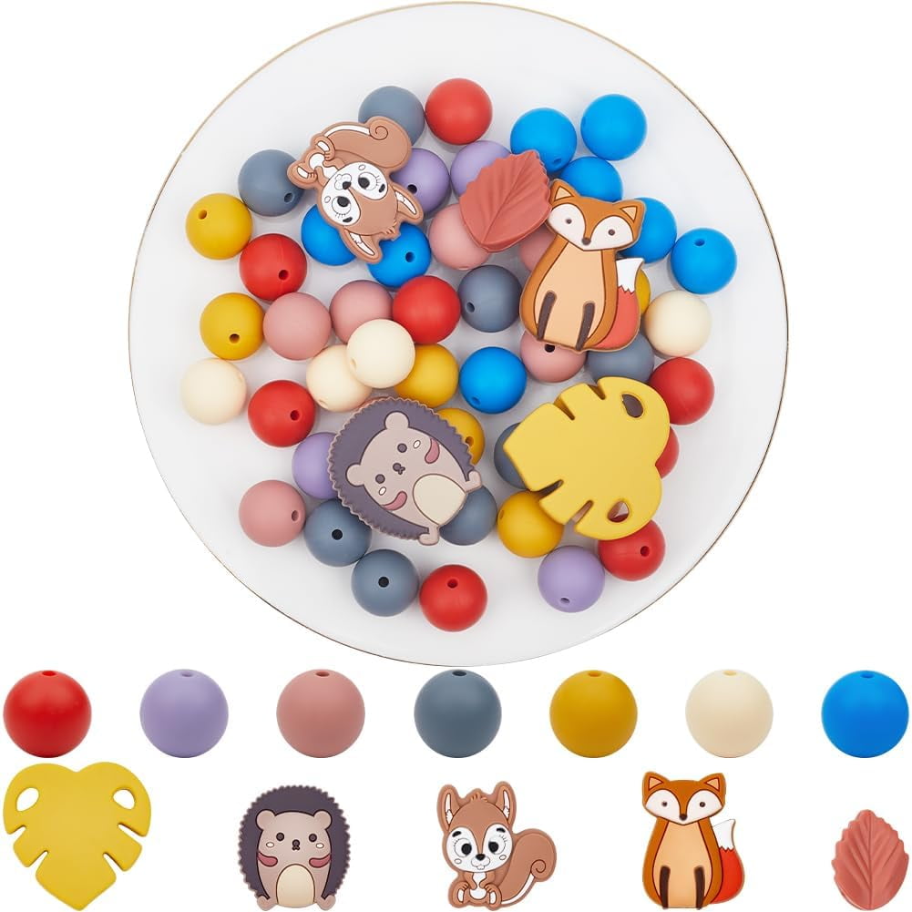 83Pcs Thanksgiving Silicone Bead Animal Focal Beads Cartoon Fox ...