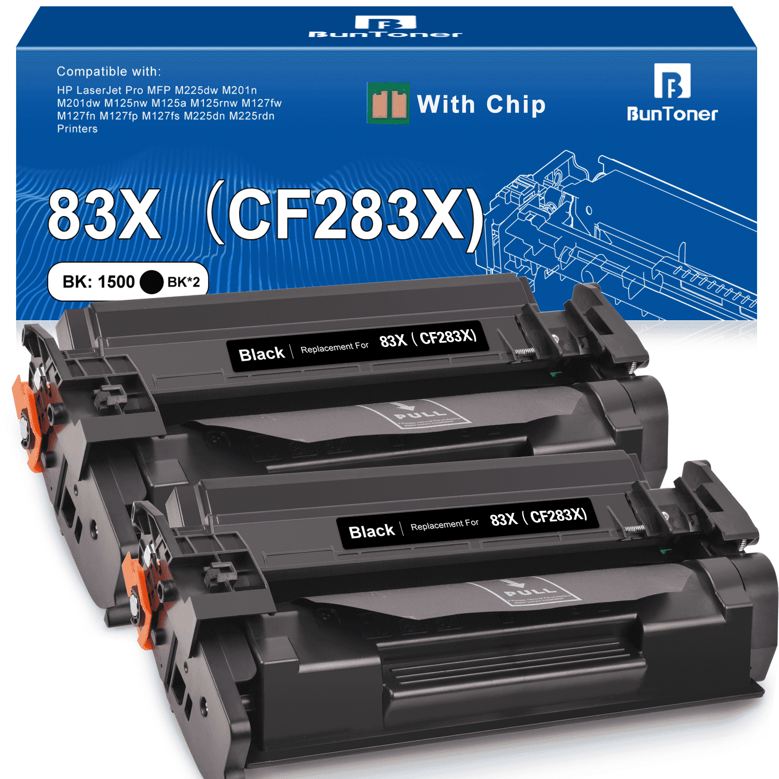 2-Pack 83A CF283A Toner for HP Laserjet Pro MFP M127fw, M225dw, M127fn ...