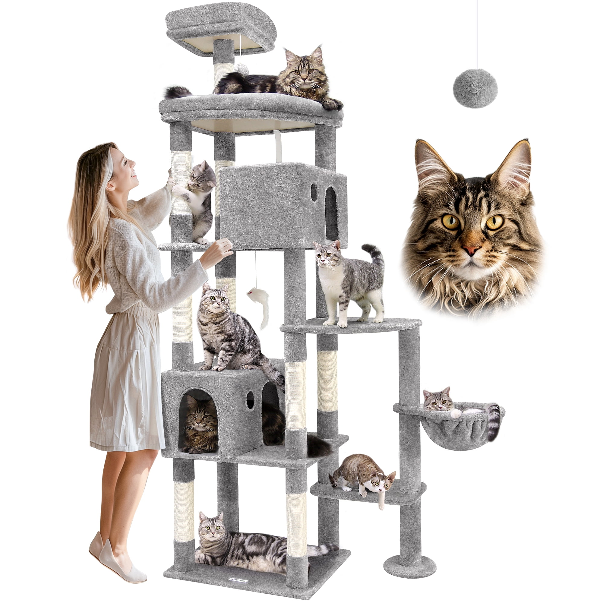 83in Heavy Duty Cat Tree for Large Cats - XXL Multi-Level Cat Tower ...
