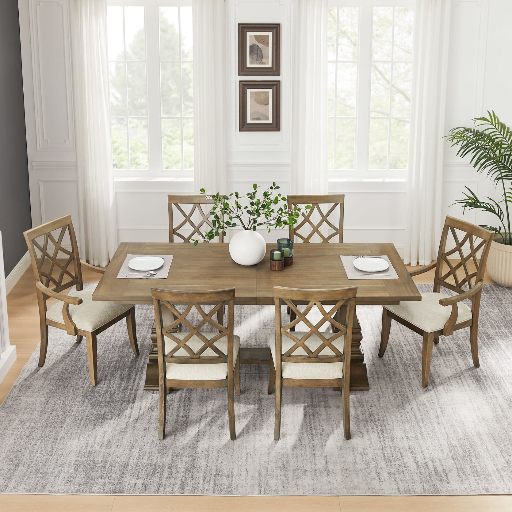84-102" Extendable Dining Table Set for 6, Rectangular Wooden Large ...