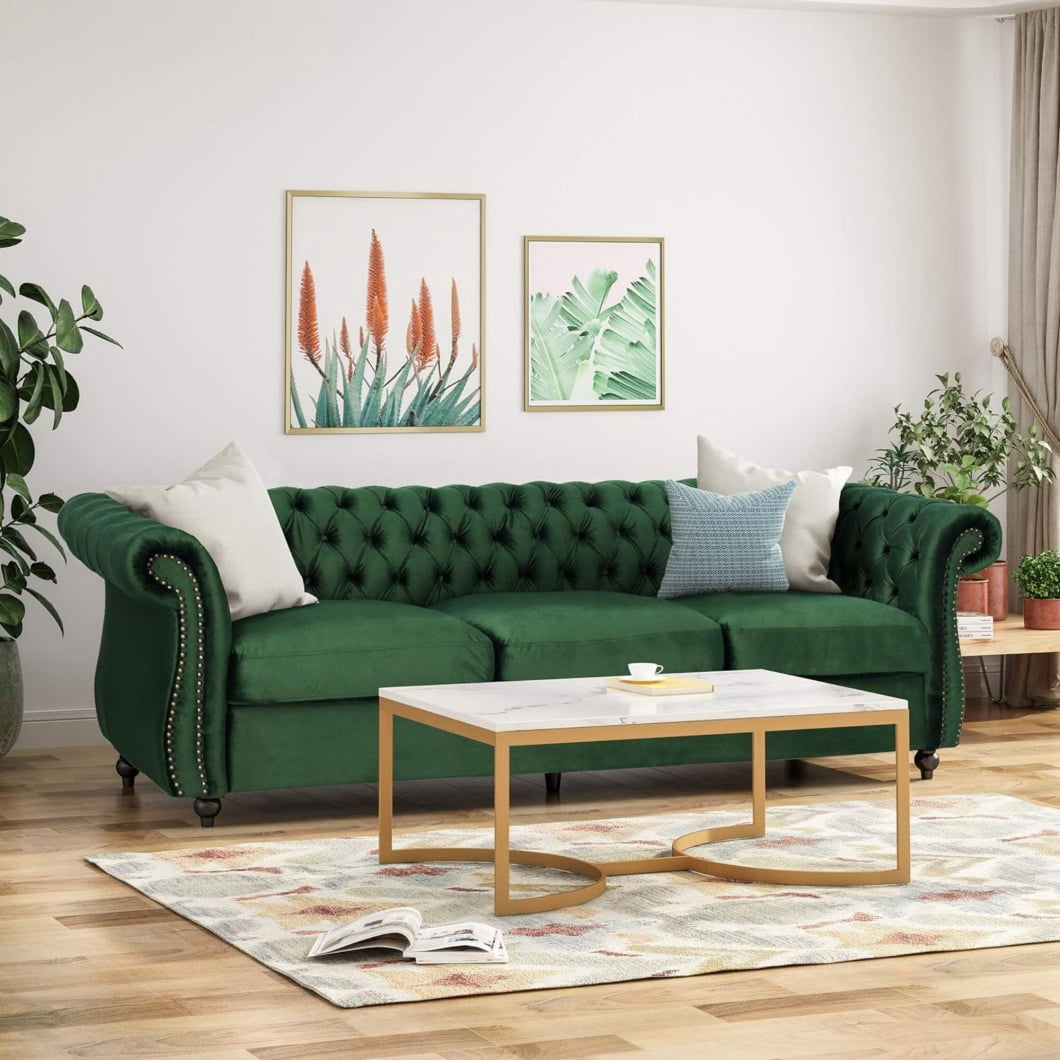 84.5" Luxurious Modern Sofa Couch, 3-Seater Velvet Couch with Armrests ...