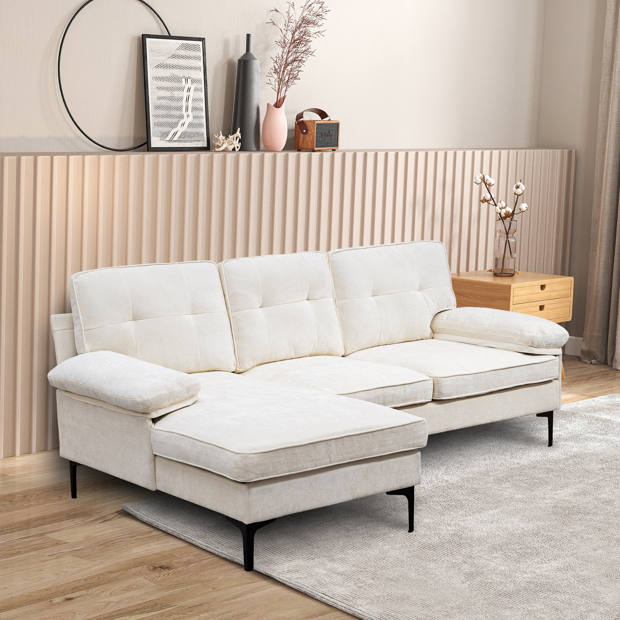 84.6 Convertible Sectional Sofa Modern L Shaped Couch with Reversible Chaise 3 Seat Comfy Sectional Couches for Living Room Upholstered Chenille Deep Seat Sofa with Fluffy Armrests for Bedroom Walmart...
