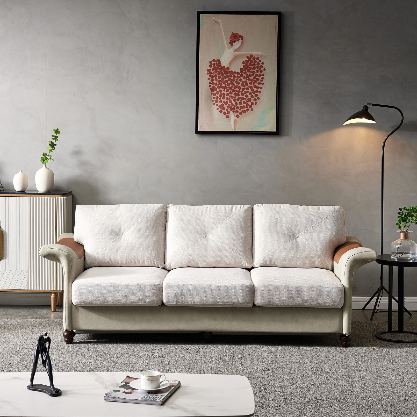 84.6 Inch 3 Seater Sofa with Storage, Modern Upholstered Long Couch ...