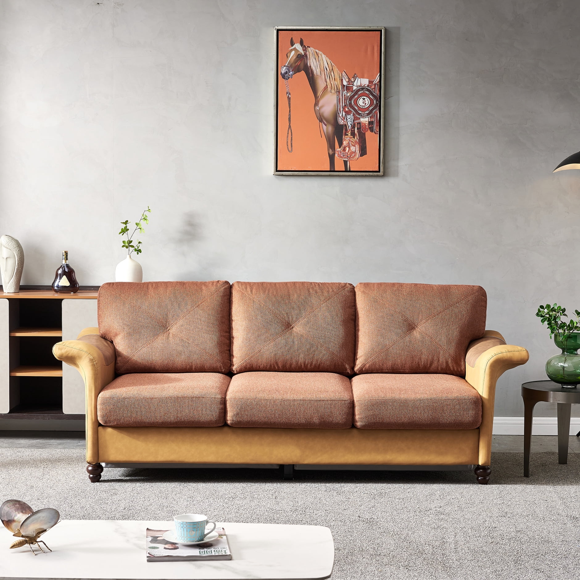 84.6 Inch 3 Seater Sofa with Storage, Modern Upholstered Long Couch ...