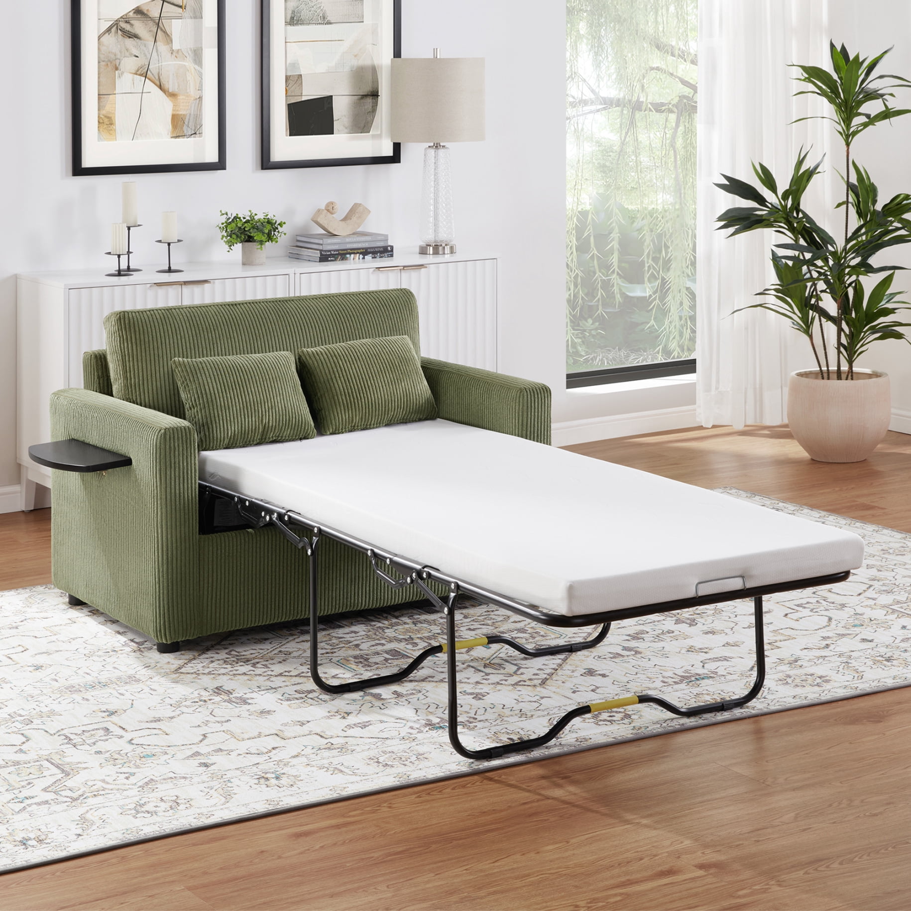 84.6" L Sofa Bed with USB Ports and Foldable Mattress, 2-in-1 ...