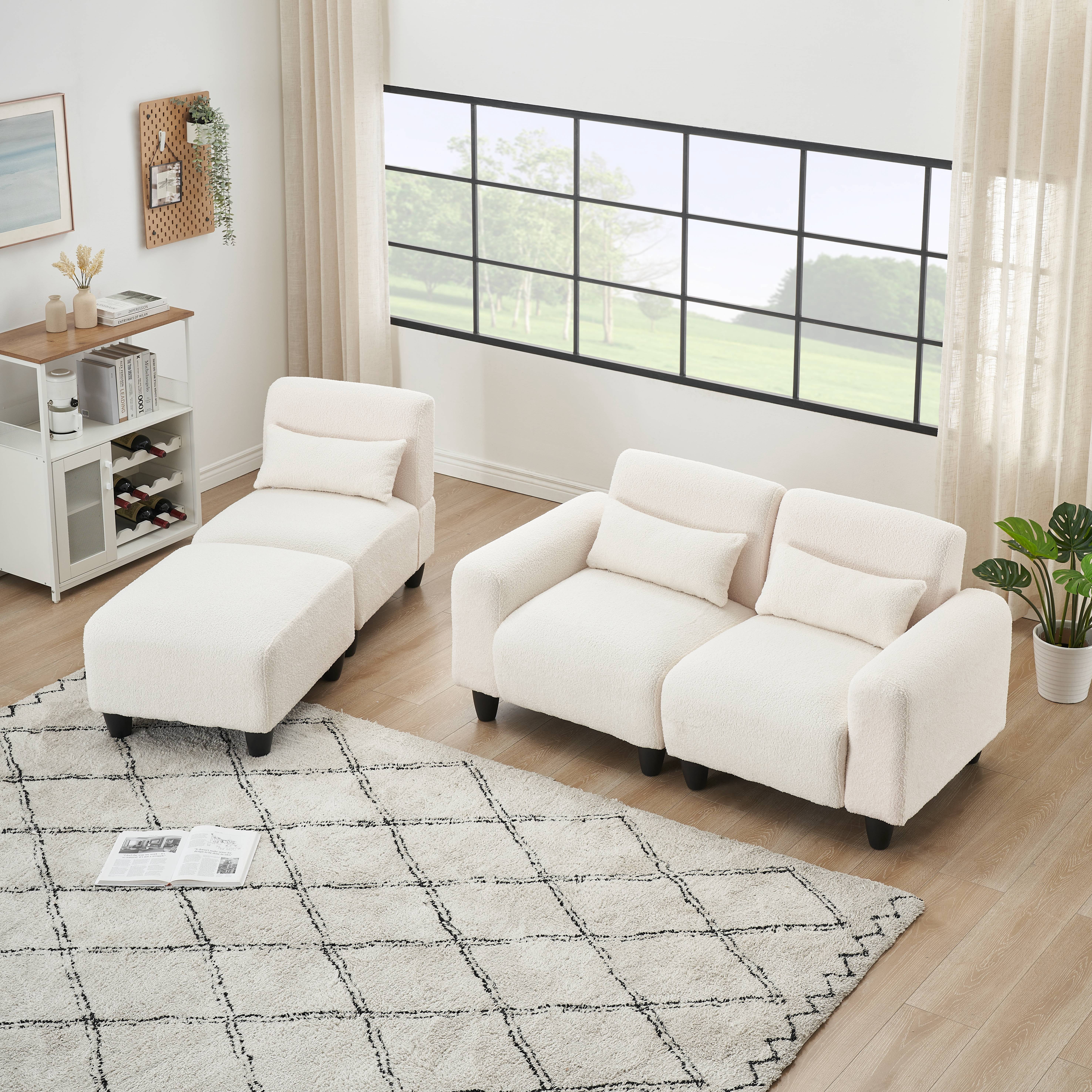 84.60 Inches Long,Corduroy Sofa Fabric,With 3 Matching Toss Pillows and ...