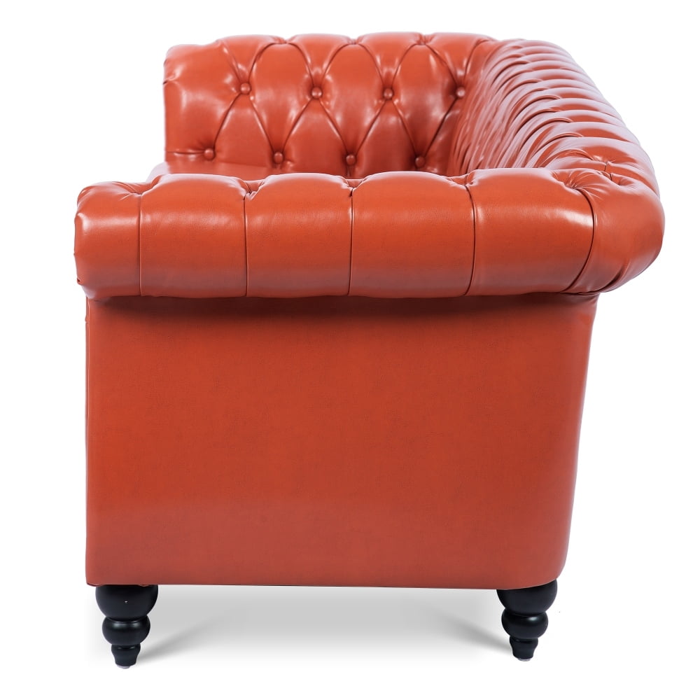 84.65" Rolled Arm Chesterfield 3 Seater Sofa Orange - Walmart.com
