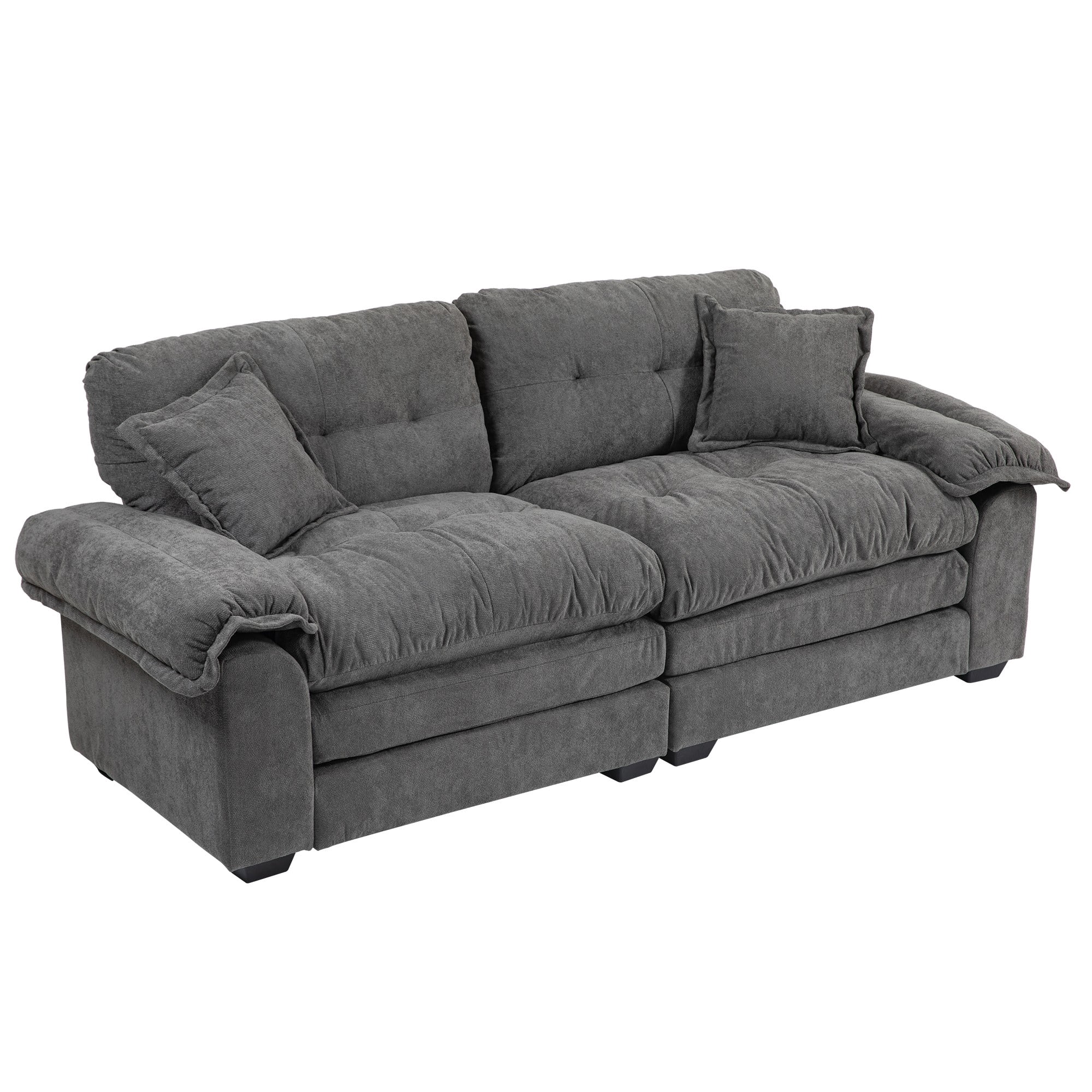 84" Chenille Sofa Small Sofa Loveseat Deep Seat Sofa Couch with 2 Throw ...