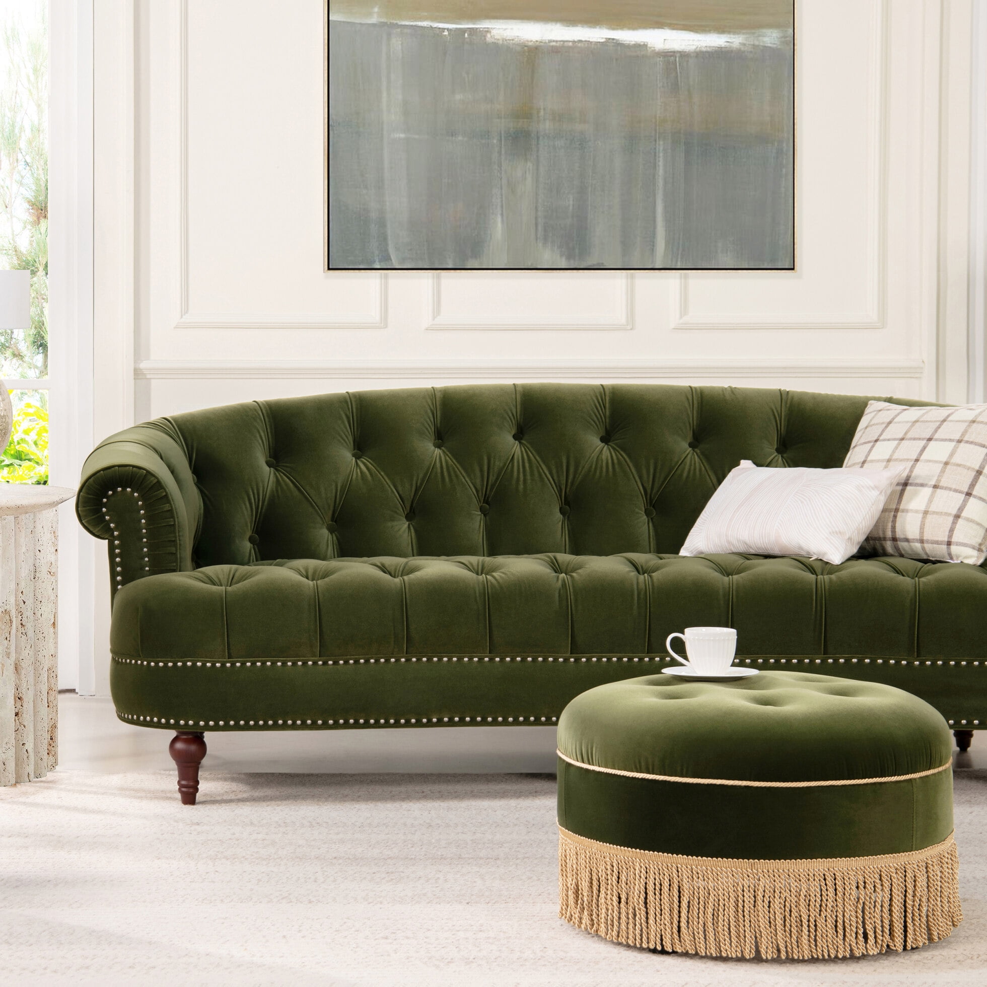 84'' Chesterfield Velvet Sofa, Modern Tufted Couch 3 Seater with Rolled ...