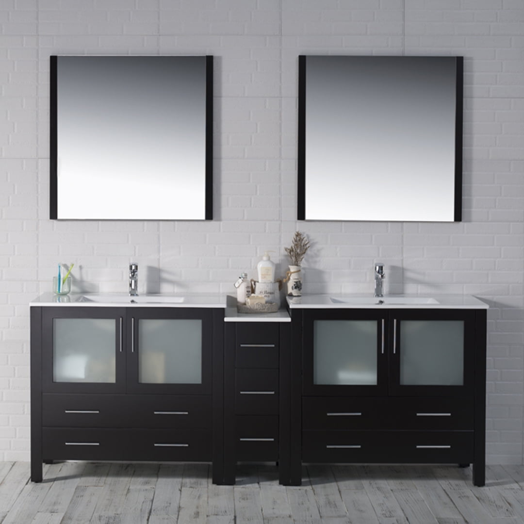 84" Freestanding Bathroom Vanity with Side Cabinet & Vessel Sink ...