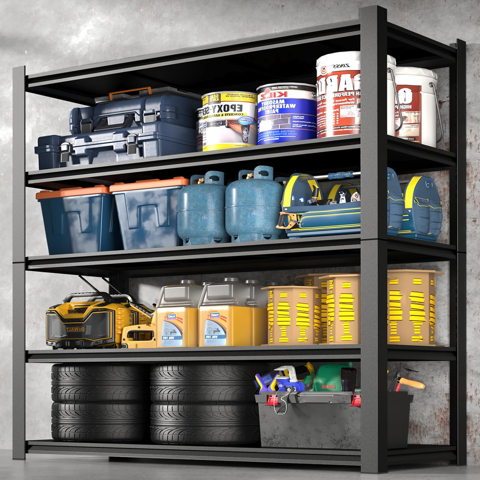 84''H Garage Shelving Heavy Duty, Adjustable 5-Tier Metal Garage ...