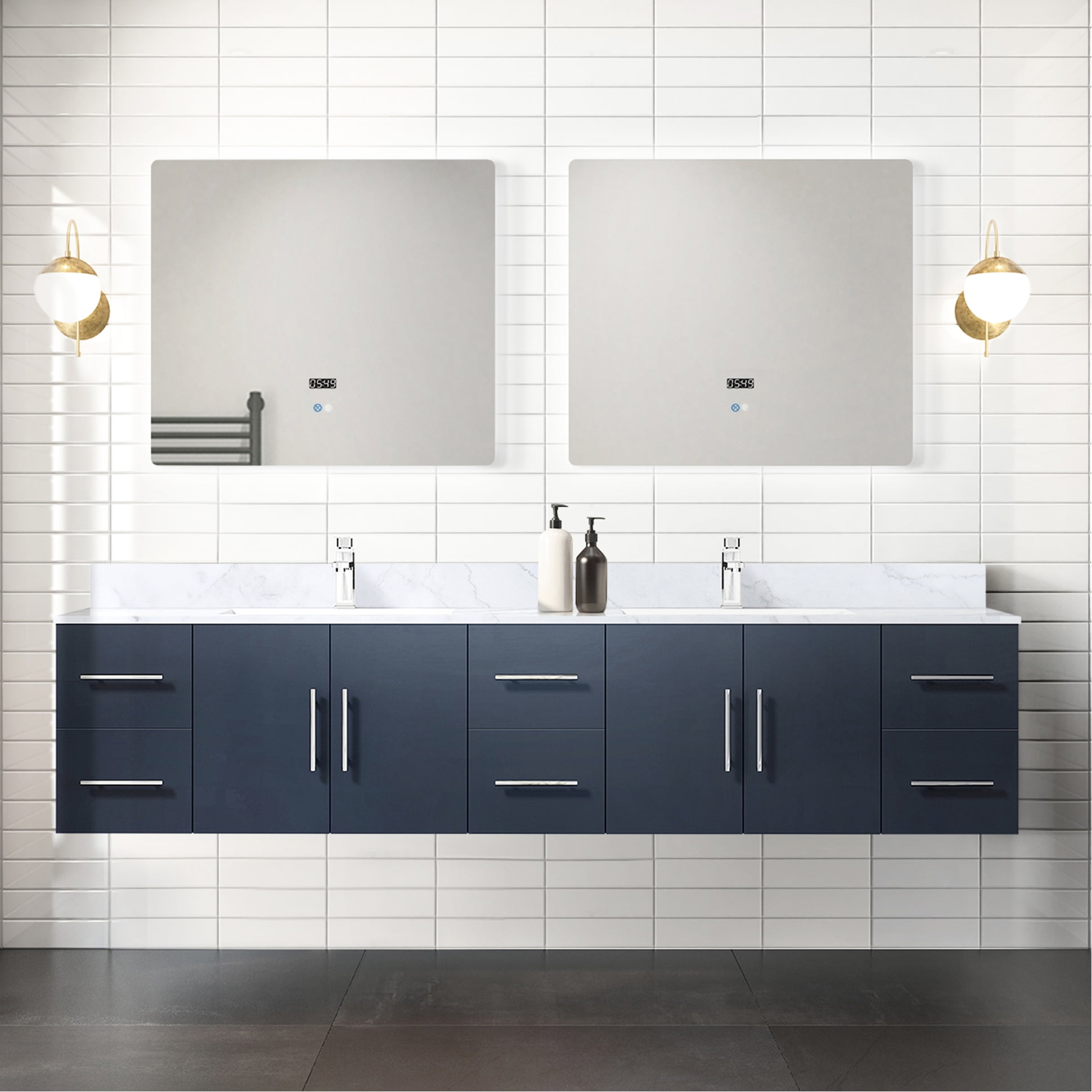 84 In. W Navy Blue Bath Vanity And 36 Mirrors - 2 Compartments, 6 ...
