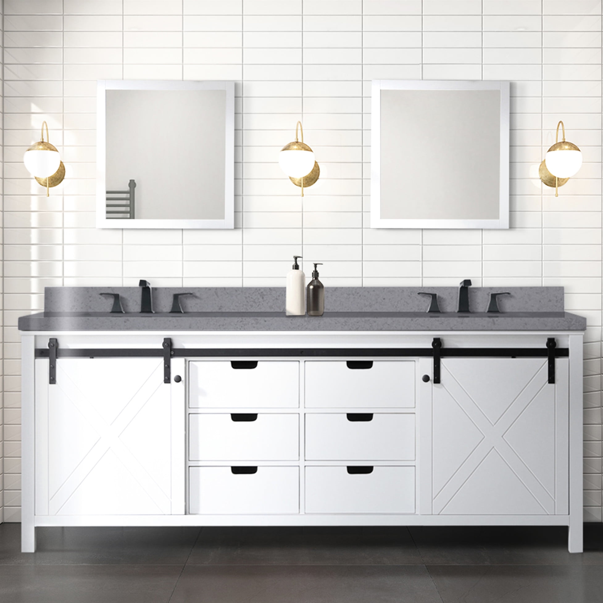 84 In. W White Bath Vanity With Quartz Top And Included Mirrors - Soft ...