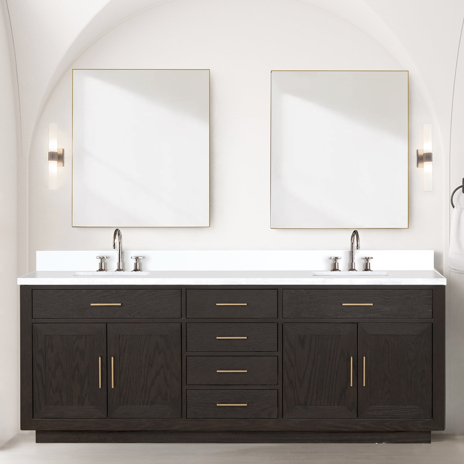 84 In. W X 22 D Brown Oak Double Bath Vanity - Cultured Marble ...