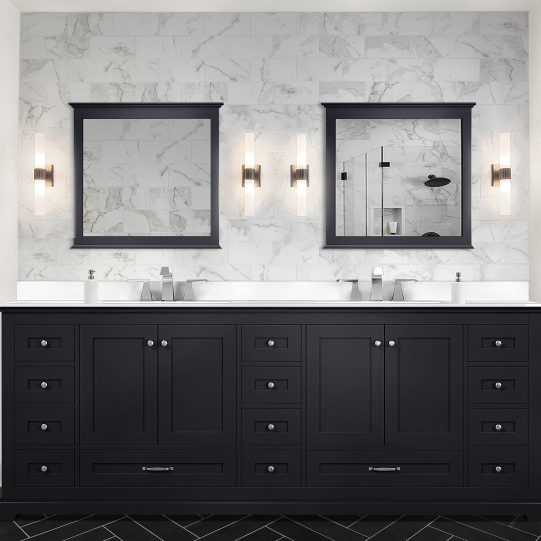 84 In. Wide Bath Vanity - Marble Top & Faucet, 2 Cabinets, 14 Drawers ...