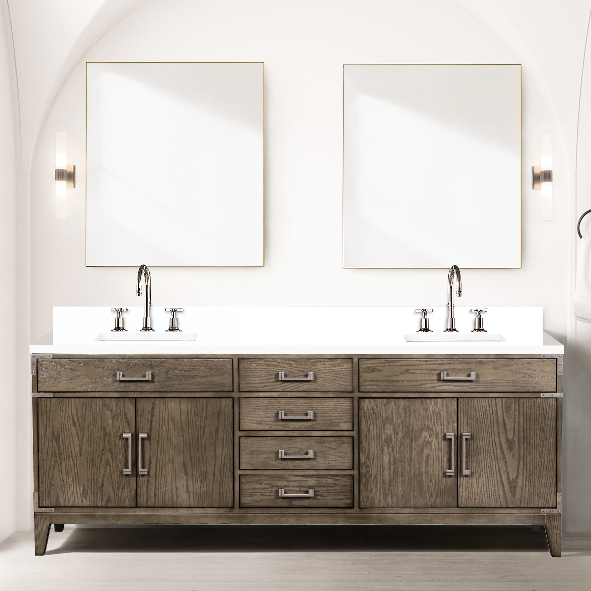 84 In. Wide X 22 Deep Grey Oak Double Bath Vanity With Marble ...