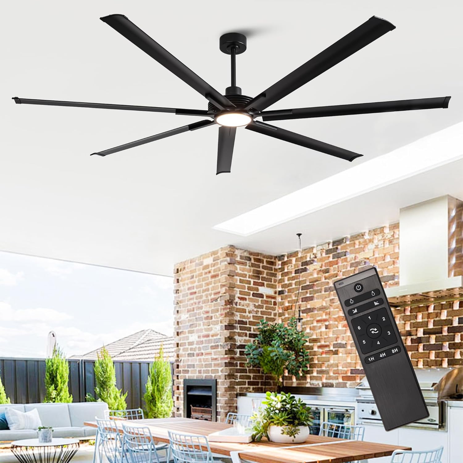 84 Inch Ceiling Fans with Lights and Remote, Black Industrial Ceiling ...