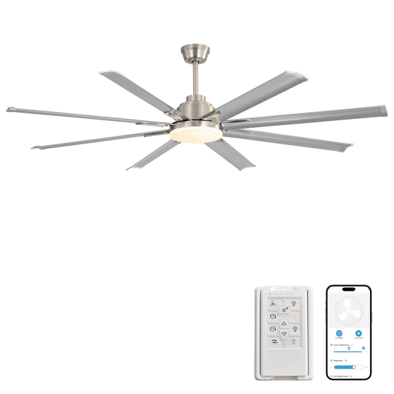 84-Inch DC Motor Ceiling Fan with Dimmable Light - 8 Silver Aluminum ...