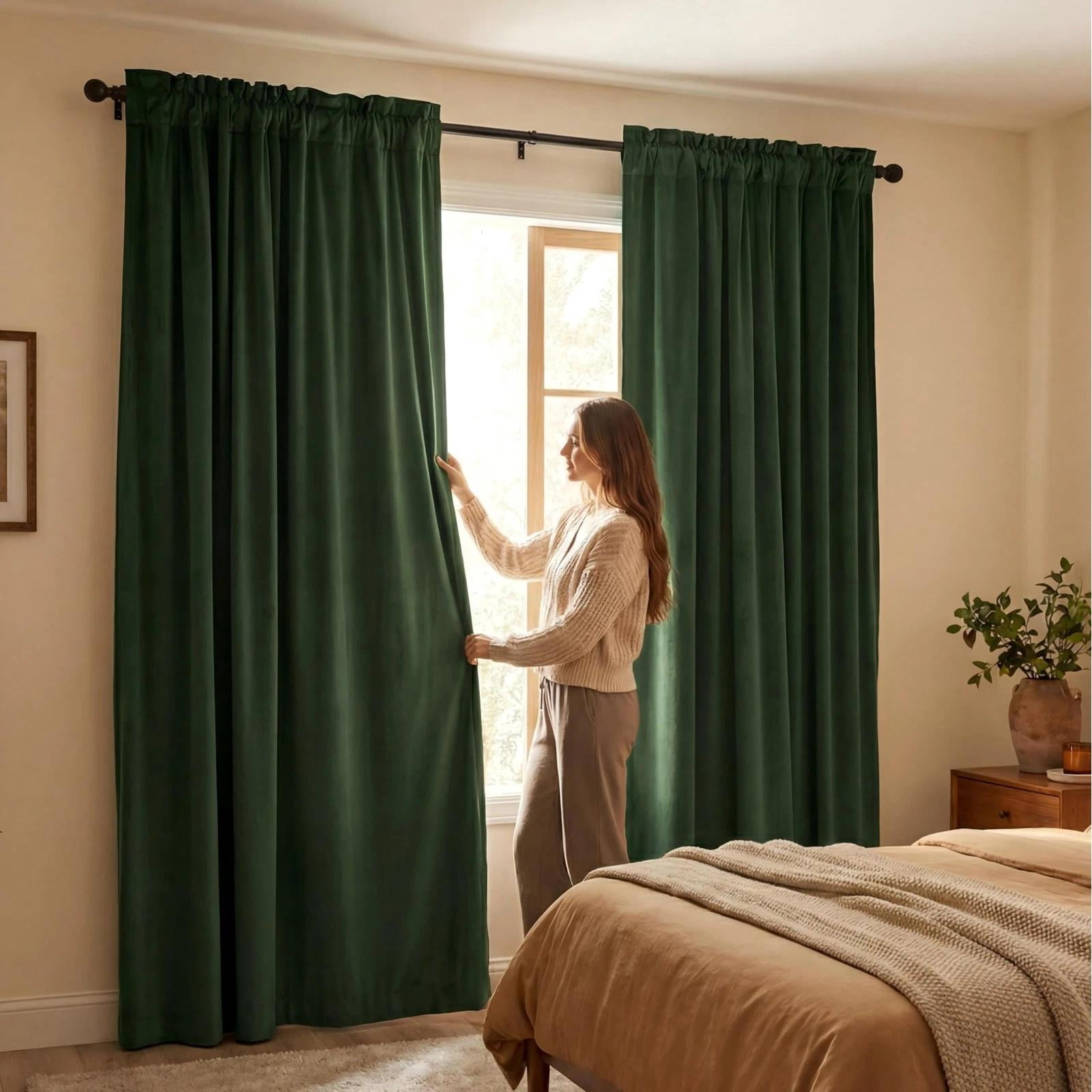 84 Inch Dark Olive Green Velvet Curtains Blackout for Living Room ...