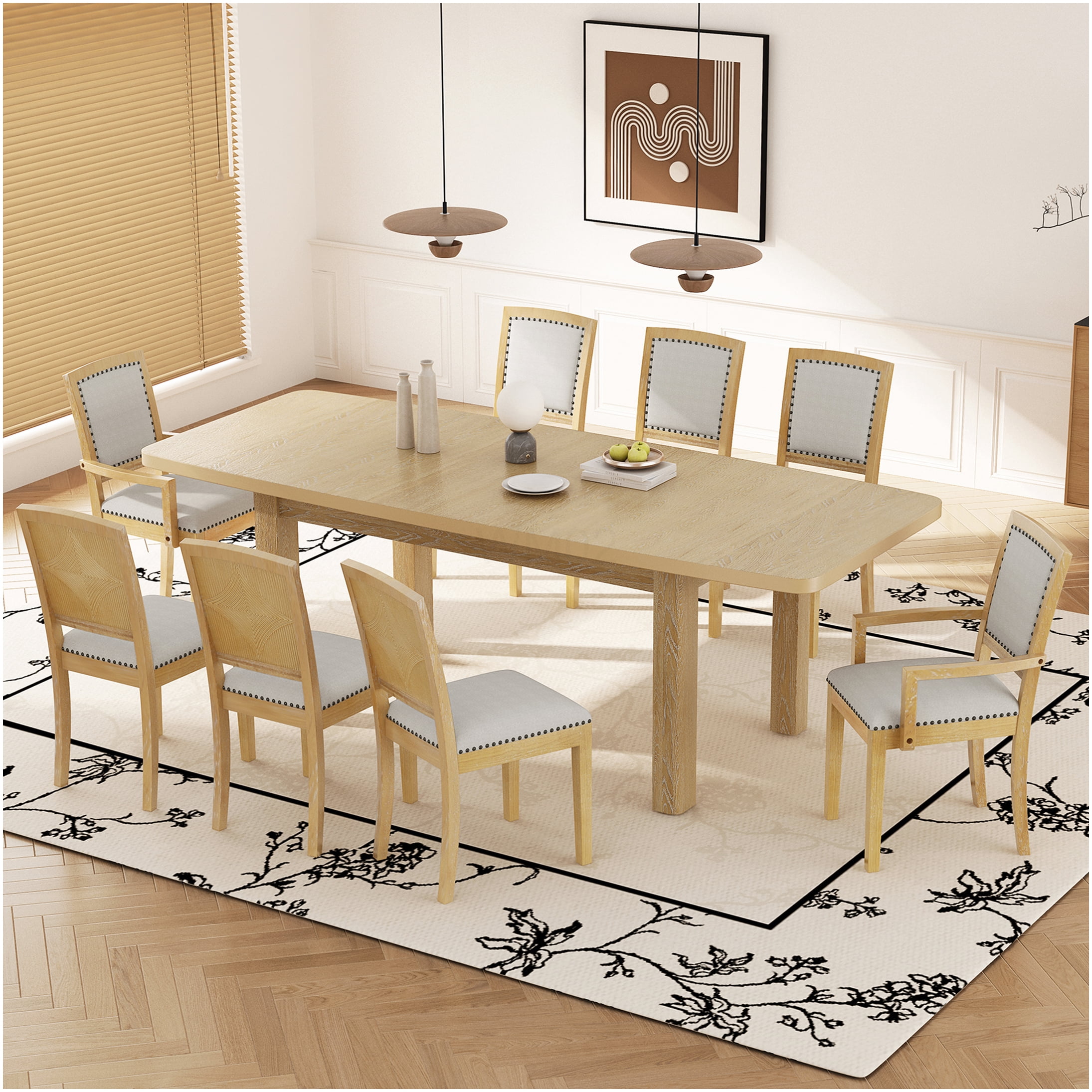 84 Inch Expandable Farmhouse Dining Table Set with 8 Chairs, Removable ...