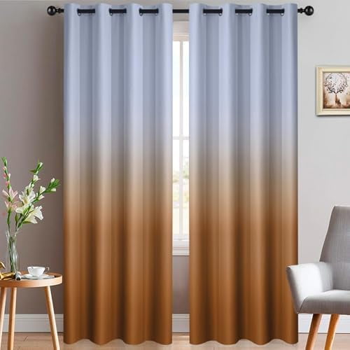 84 Inch Long Ombre Curtains,Thermal Insulated Greyish White to Burnt ...