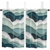 84 Inch Long Tier Curtains for Kitchen, Teal Ombre Abstract Geometric ...
