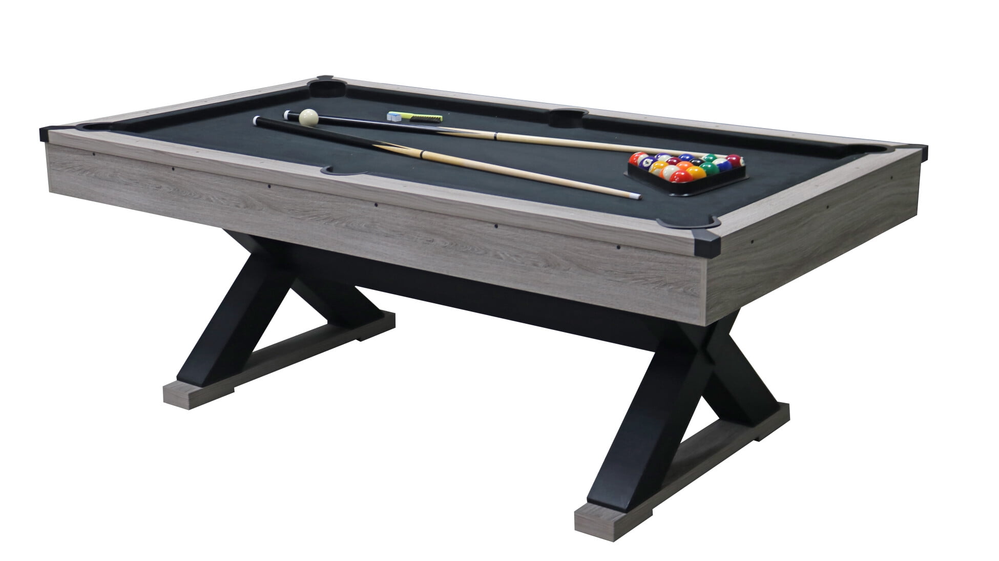84-Inch Pool Table with X-Leg Design, Grey MDF Surface & Complete ...