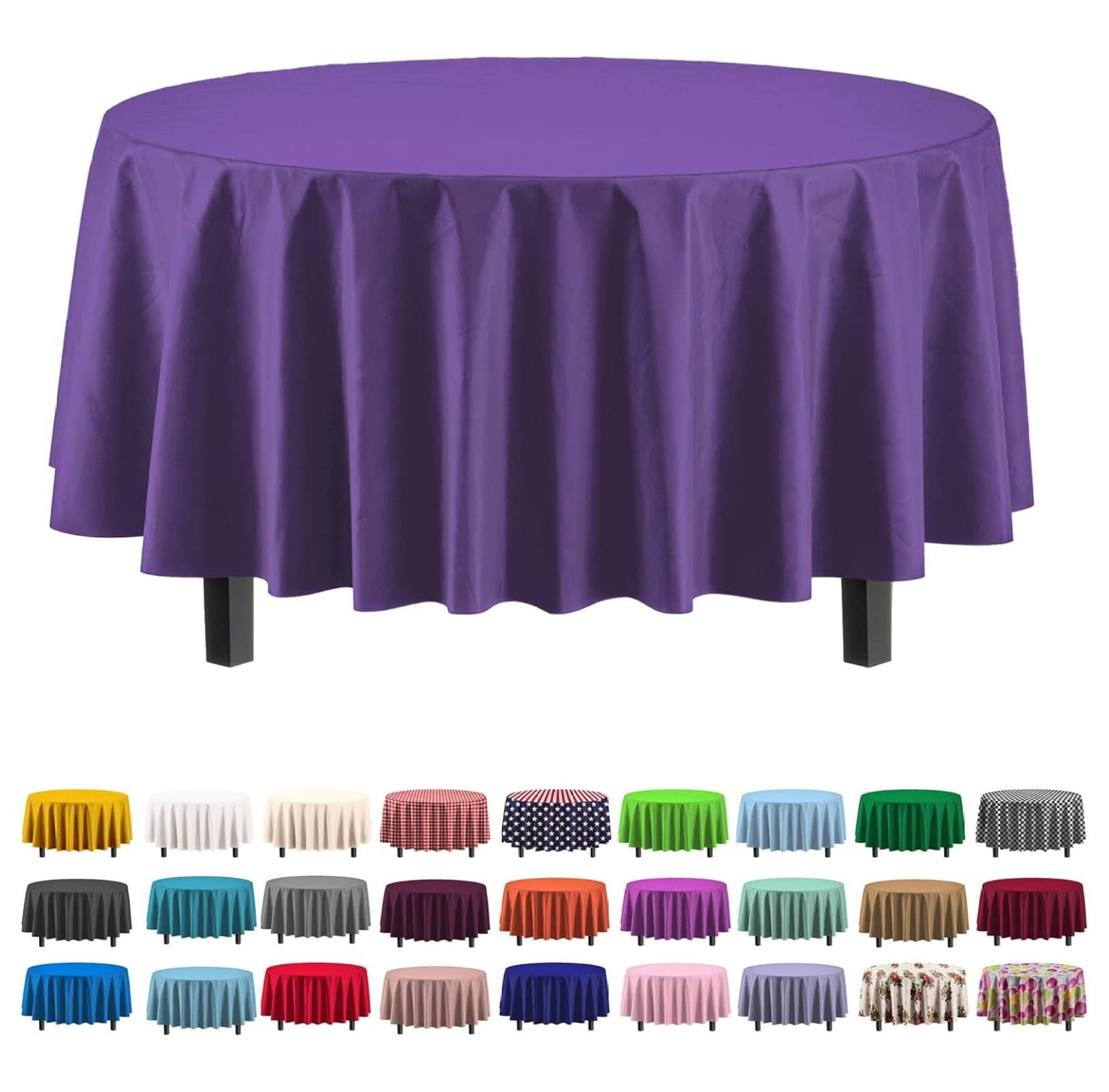 84-Inch Round Tablecloth Plastic Disposable Table Covers for Any Tables ...