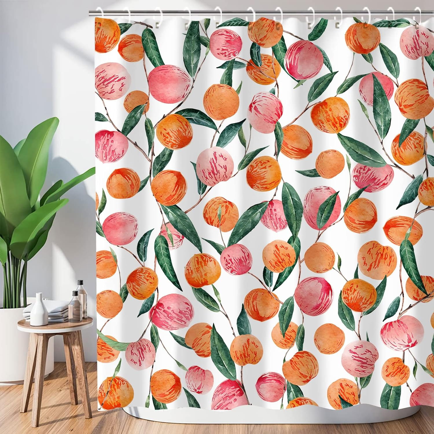 84 Inch Wide Peach Shower Curtain Sets Pink Peach Fruits Shower Curtain ...