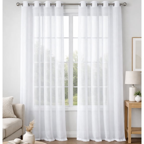84" Inches Long White Sheer Window Grommet Curtain Set - ( 2 Panels ...