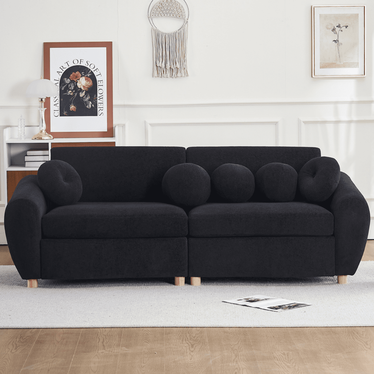 84" L Chenille Sofa Couch with 5 Ball Pillows, Modern Sectional Love ...