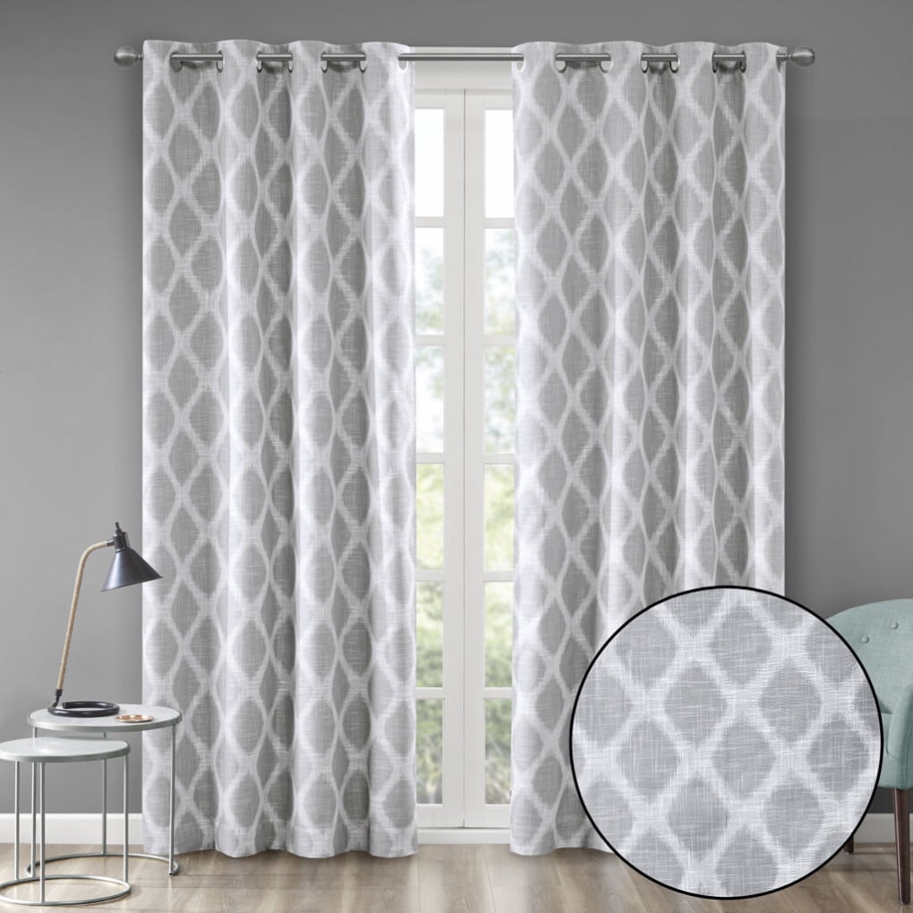 84"L Room Blackout Curtains, Printed Ikat Window Drapes with Silver ...