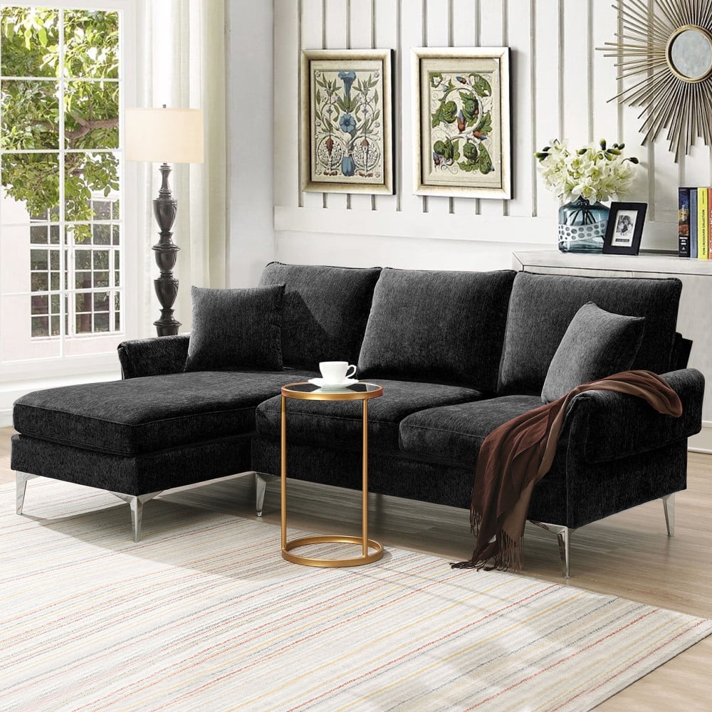 84" L-Shaped Sofa,Chenille Convertible Sectional Couch with Reversible ...
