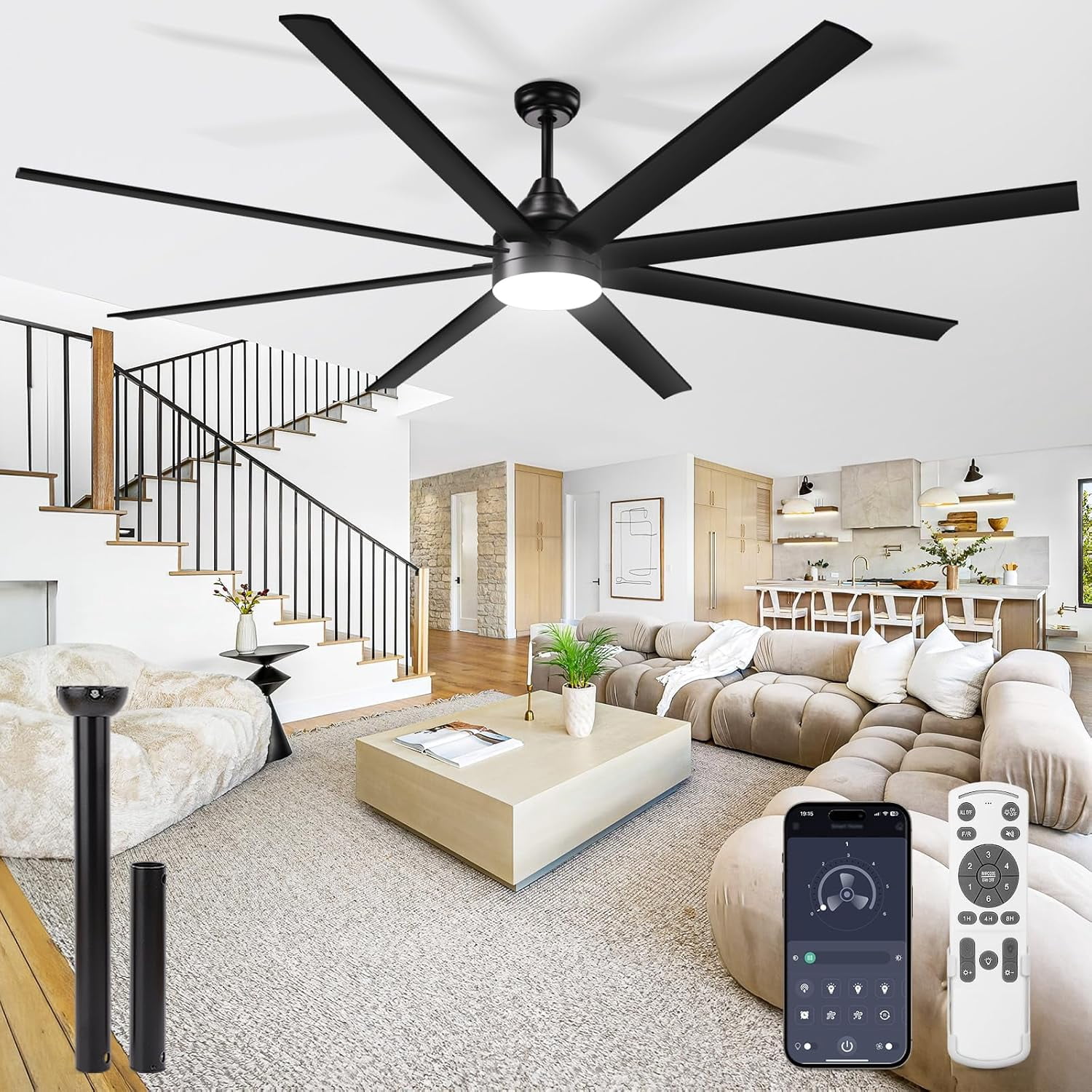 84'' Large Ceiling Fans with Lights and Remote, 8 Blades Outdoor ...