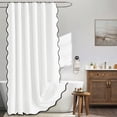 84" Long Scalloped Linen Textured Shower Curtain with 12 Metal Hooks ...