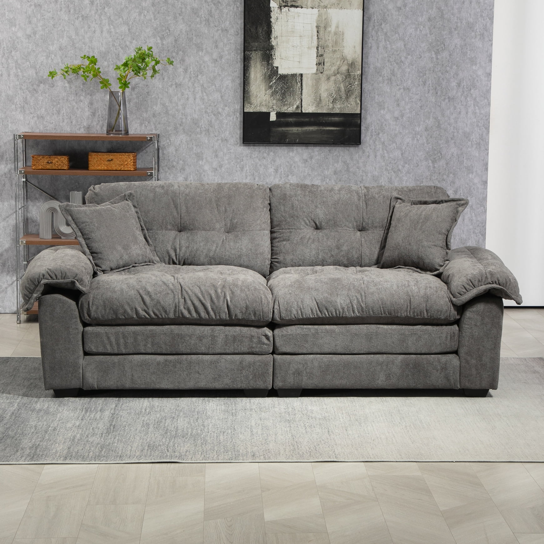 84" Modern Chenille Sofa, Loveseat Deep Seat Sofa Couch with 2 Throw ...